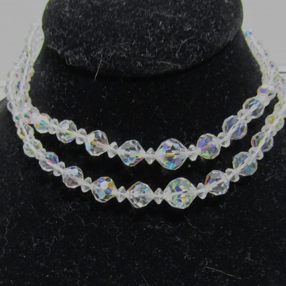 Jewelry | Vintage Clear Ab Aurora Borealis Crystal Double Strand Necklace | Poshmark